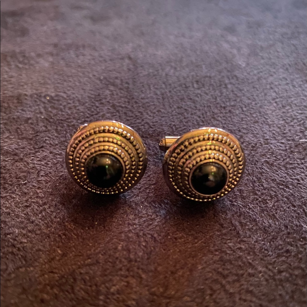 Stainless Steel & Black Onyx Men Cufflinks - Gem